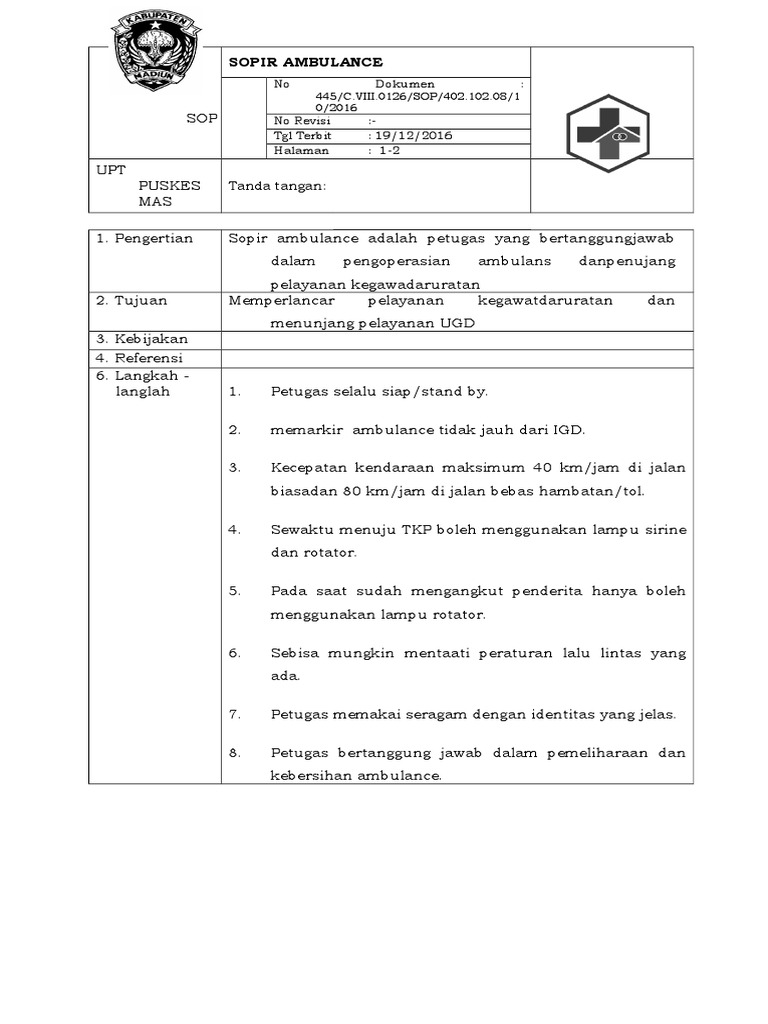Sop Sopir Ambulance | PDF