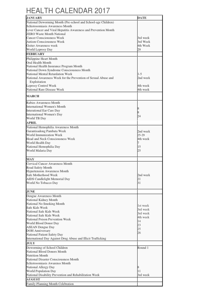 DOH Health Calendar 2017 | Tuberculosis | Cancer