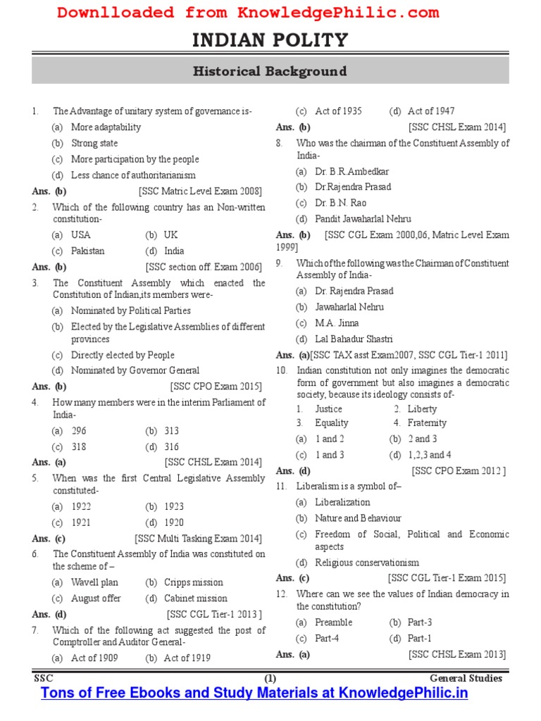Polity Pyq SSC | PDF | Writ | Federation