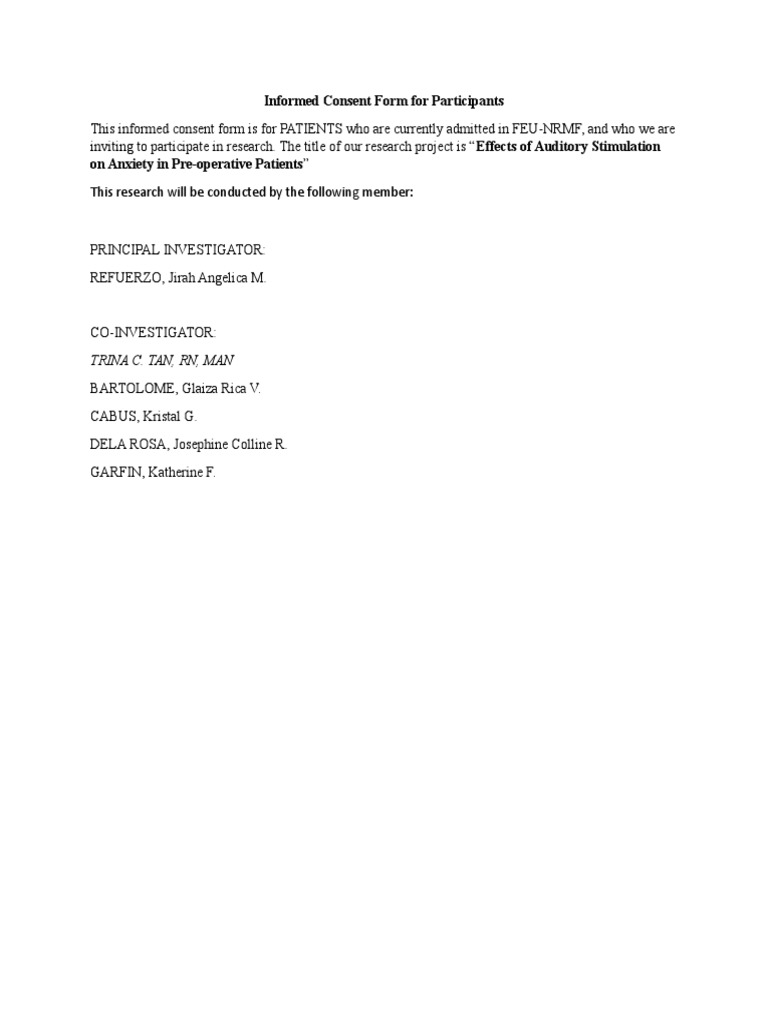 Informed Consent Form For Participants | PDF | Informed Consent | Consent
