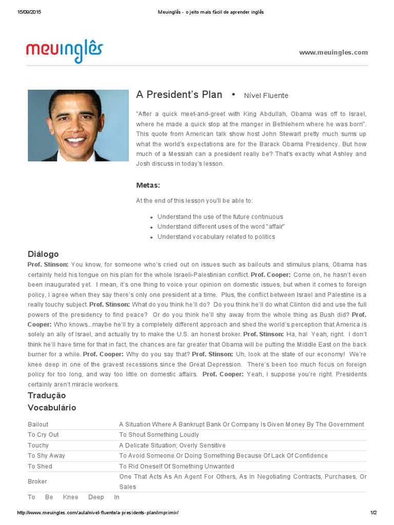 A President's Plan - : Nível Fluente | PDF | Politics (General ...
