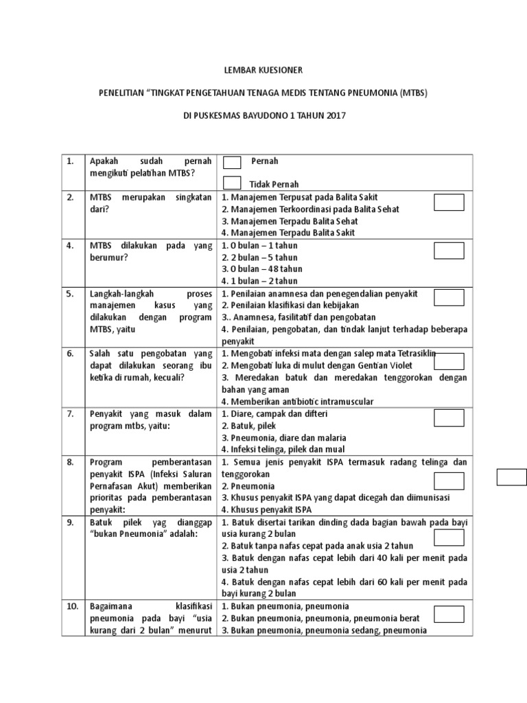 Lembar Kuesioner Mtbs Pneumonia Fixs