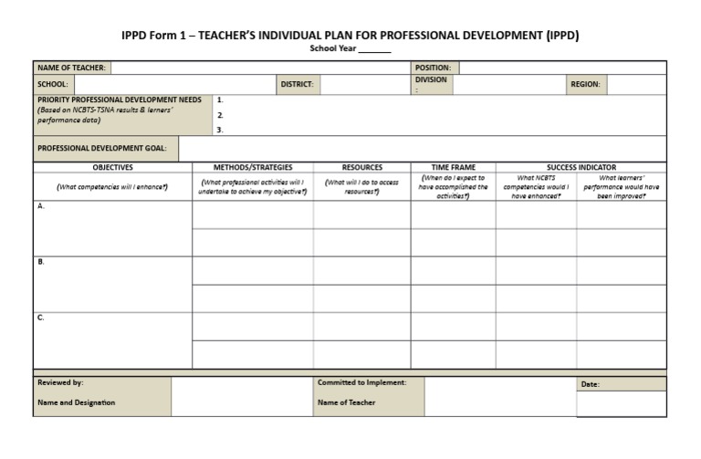 Ippd Form 1 - Teacher'S Individual Plan For Professional Development ...