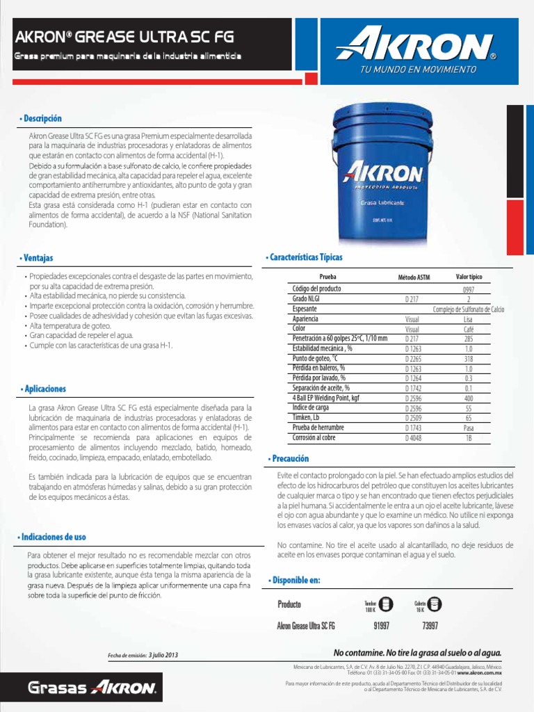 Akron Grease Ultra SC FG | PDF | Petróleo | Alimentos