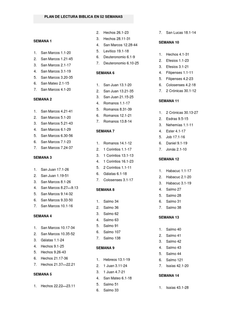 Plan de Lectura Biblica en 52 Semanas | Libros sobrenaturales | Libro ...