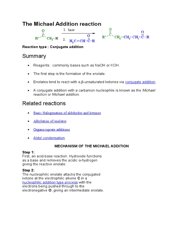 Michael Addition Reaction Mechanism | PDF | Science & Mathematics