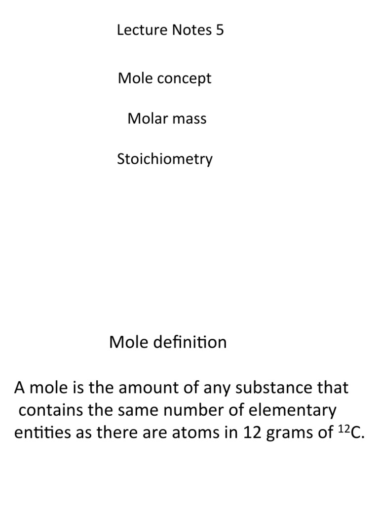 Lecture Notes 5 Mole Concept Molar Mass Stoichiometry | PDF