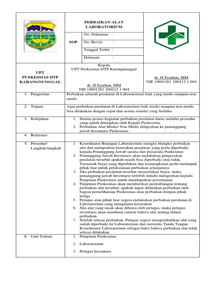 8.1.7.4 Sop Perbaikan Alat Laboratorium | PDF | Kesehatan Holistik