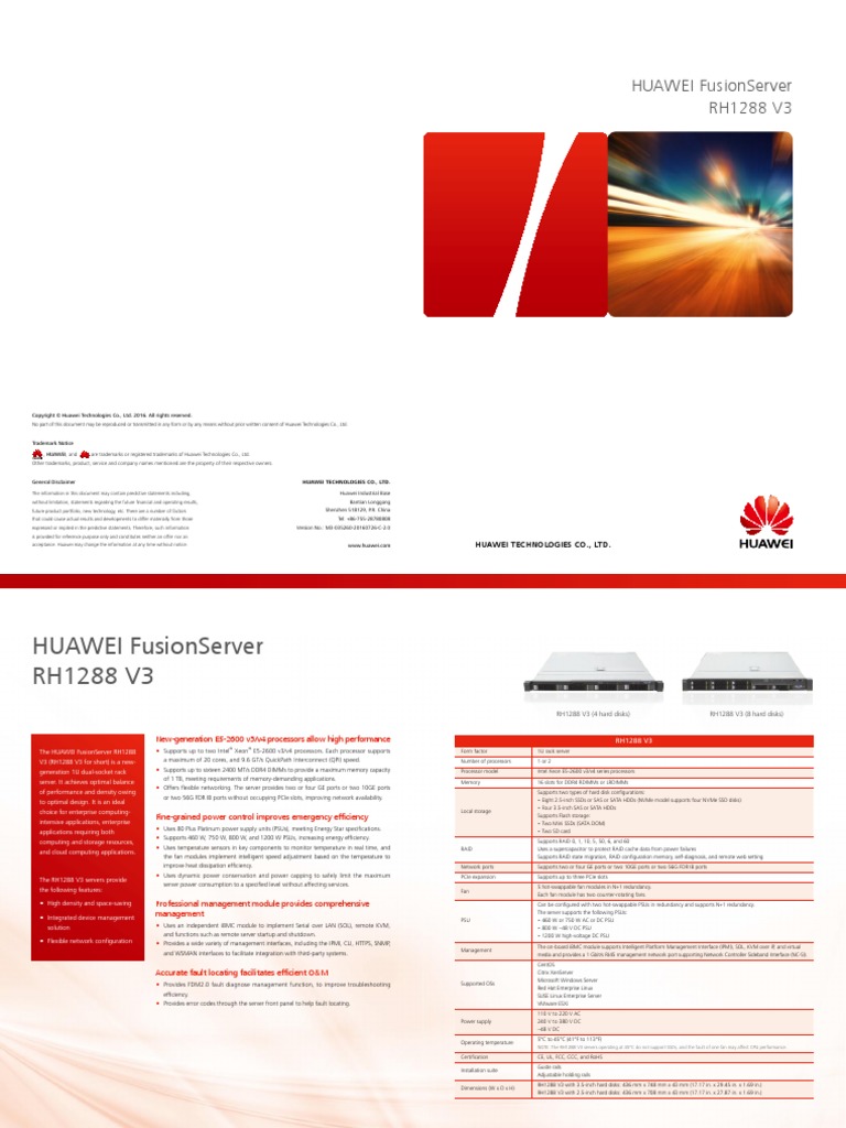HUAWEI FusionServer RH1288 V3 Data Sheet PDF | PDF | Solid State Drive | Computer Architecture