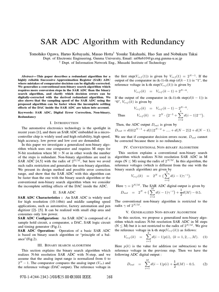 2008 SAR ADC Algorithm With Redundancy | PDF | Analog To Digital Converter | Digital To Analog ...