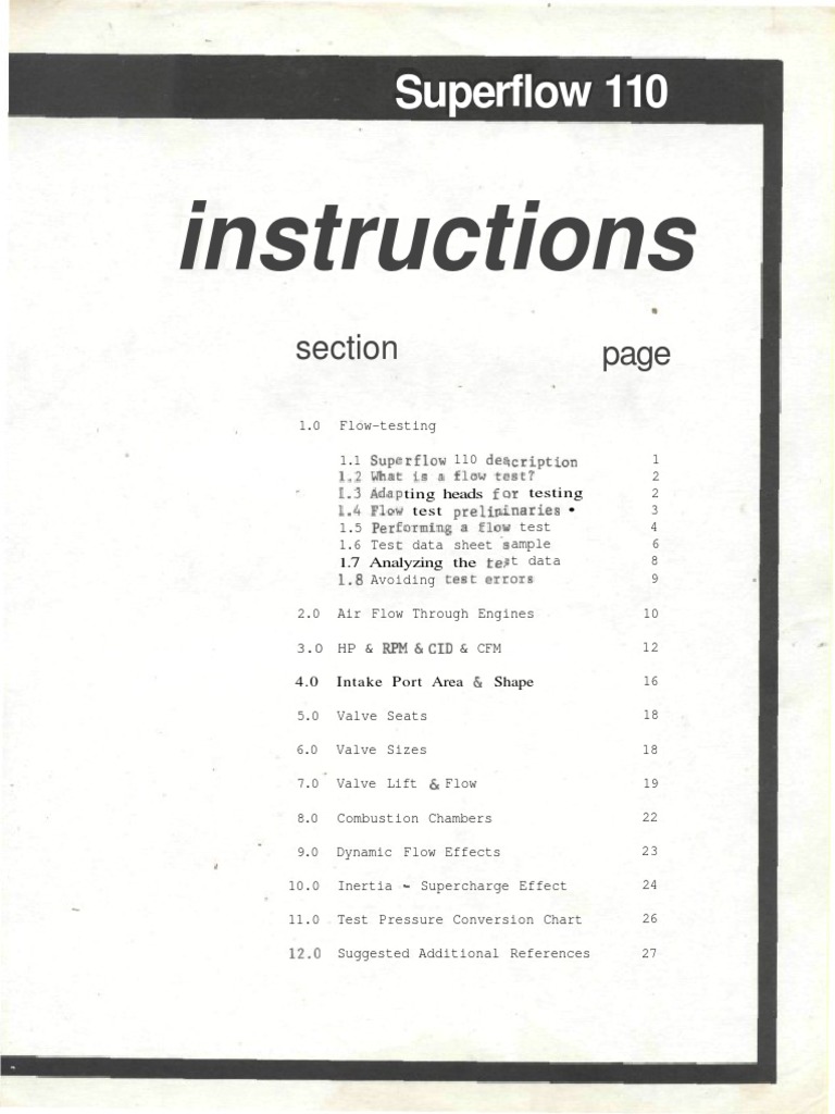 Superflow 110 Instructions | PDF | Horsepower | Carburetor