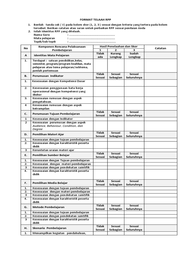 Format Telaah RPP | PDF