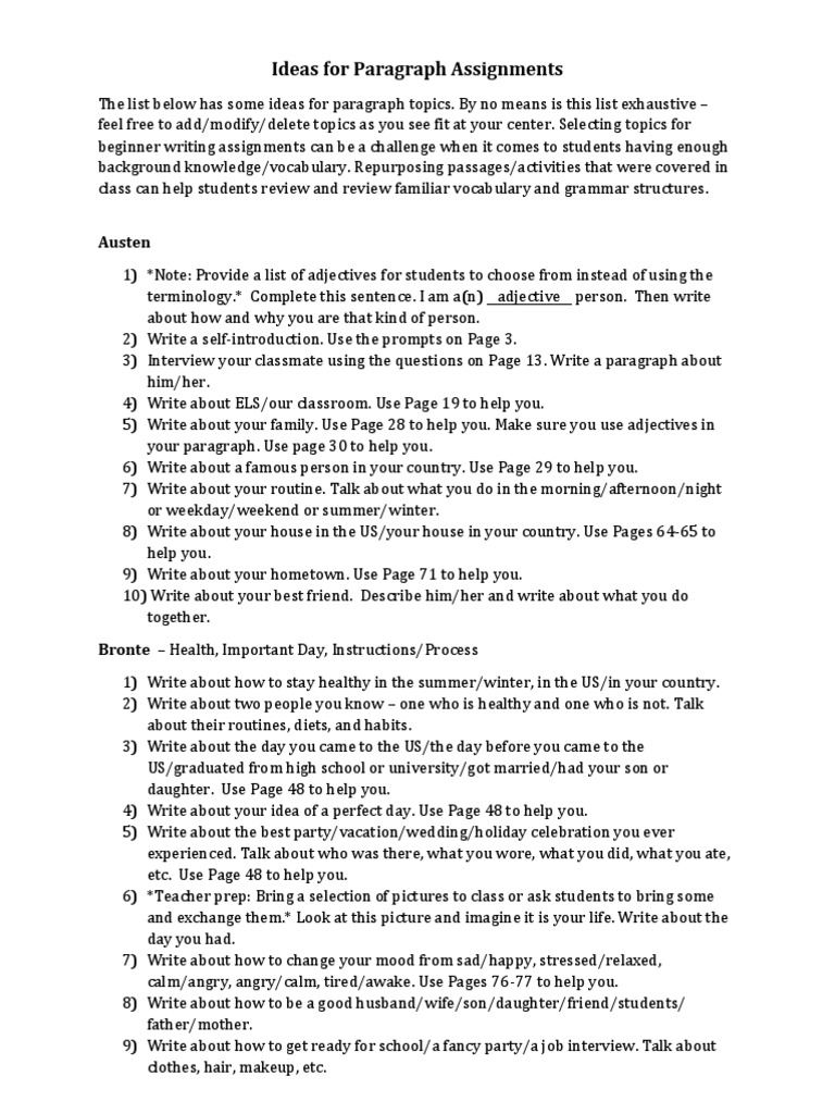 Paragraph Topic Ideas 101-103 | PDF