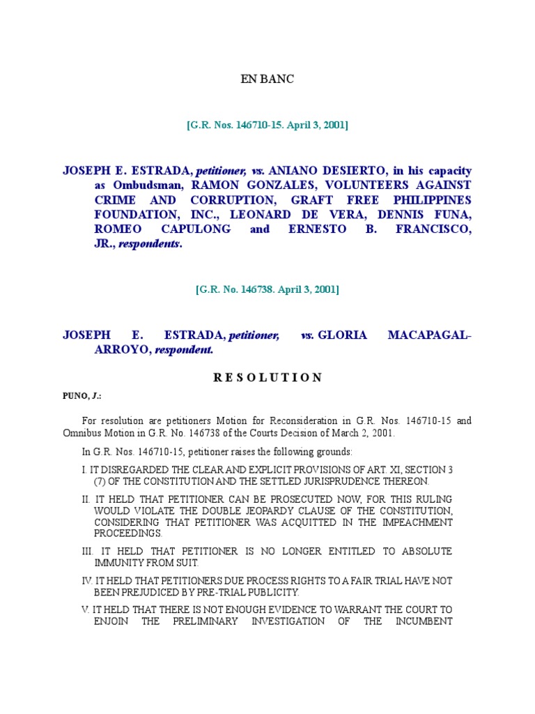 Denial On Motion For Reconsideration - Erap Case | PDF | Hearsay In ...