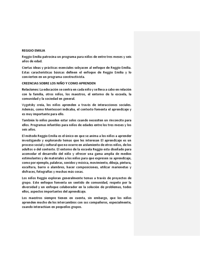 Reggio Emilia | Descargar gratis PDF | Adultos | Aprendizaje