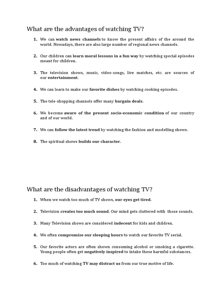 Advantages and Disadvantages of TV | PDF | Television Programs | Television