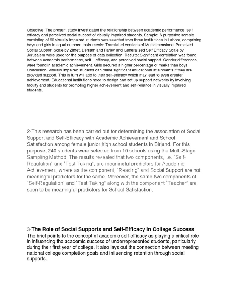 The Role of Social Supports and Self-Efficacy in College Success | PDF