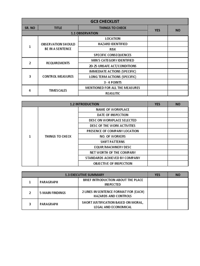 GC3 Checklist PDF | Download Free PDF | Hazards | Business