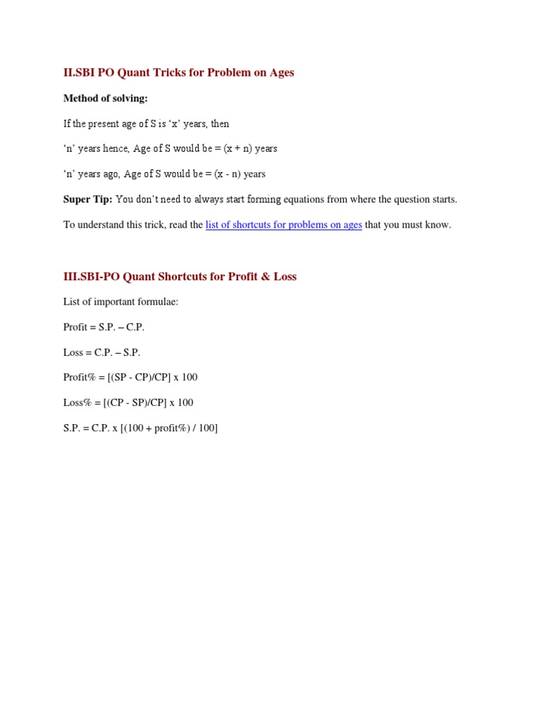 II - SBI PO Quant Tricks For Problem On Ages: Method of Solving | PDF
