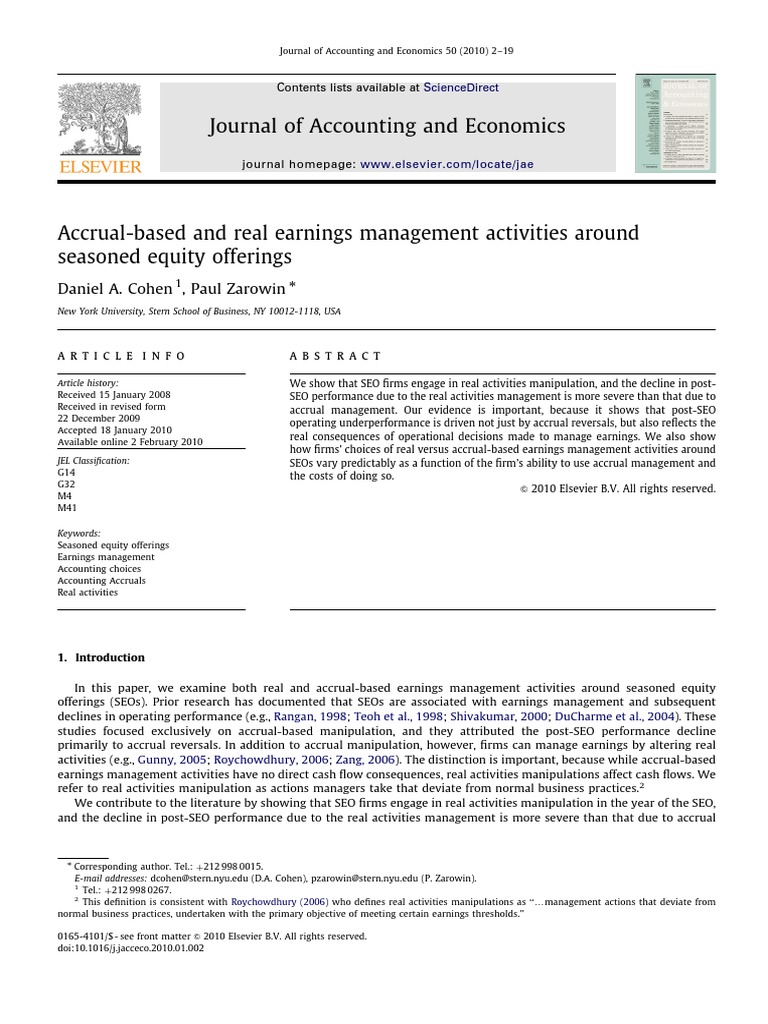 Accrual Based and Real Earnings Management Activities Around Seasoned Equity Offerings - 2010 ...