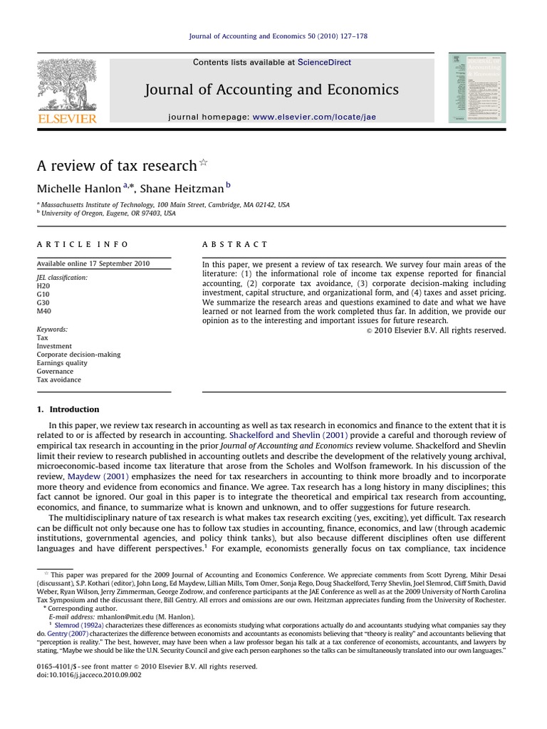 A Review of Tax Research - 2010 - Journal of Accounting and Economics ...