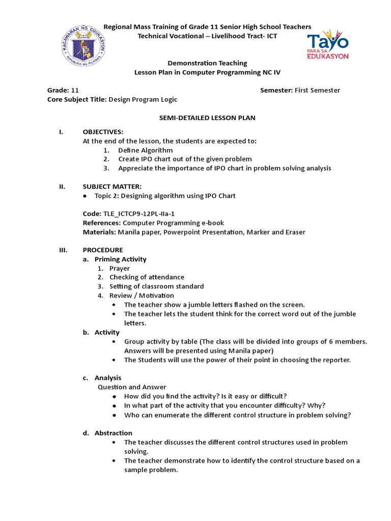 Design Program Logic-Algorithm | PDF | Lesson Plan | Educational Technology