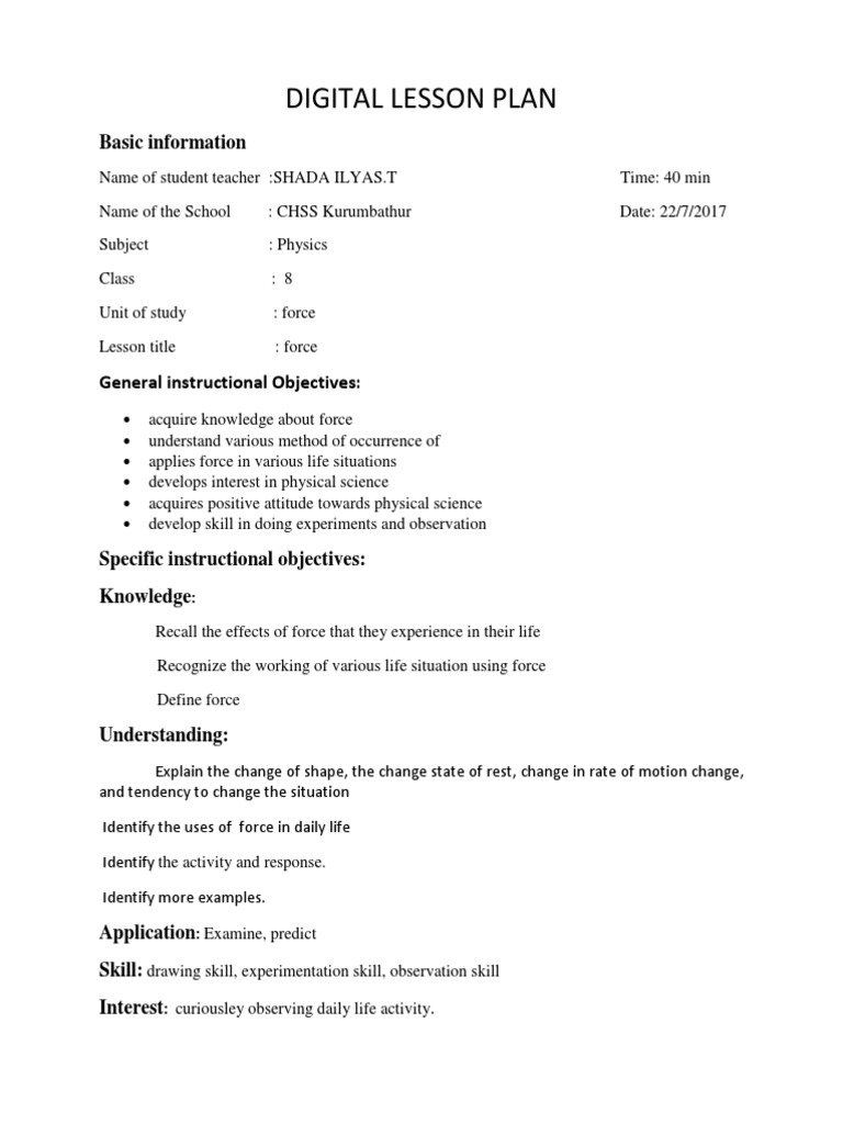 Digital Lesson Planforce | PDF | Lesson Plan | Science