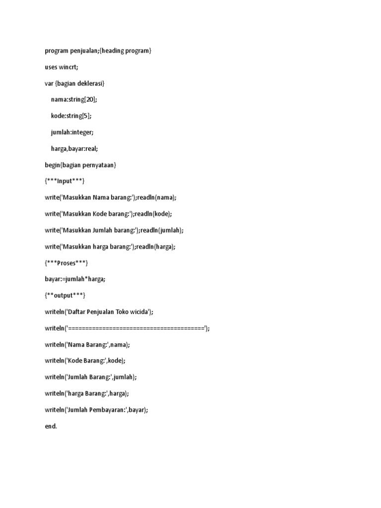 Algoritma Program Contoh Script Sederhana Menggunakan Pascal | PDF