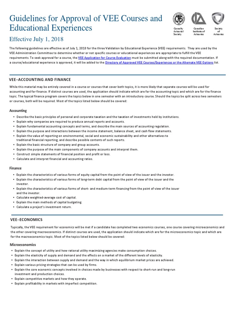 Guidelines For Approval of VEE Courses and Educational Experiences ...