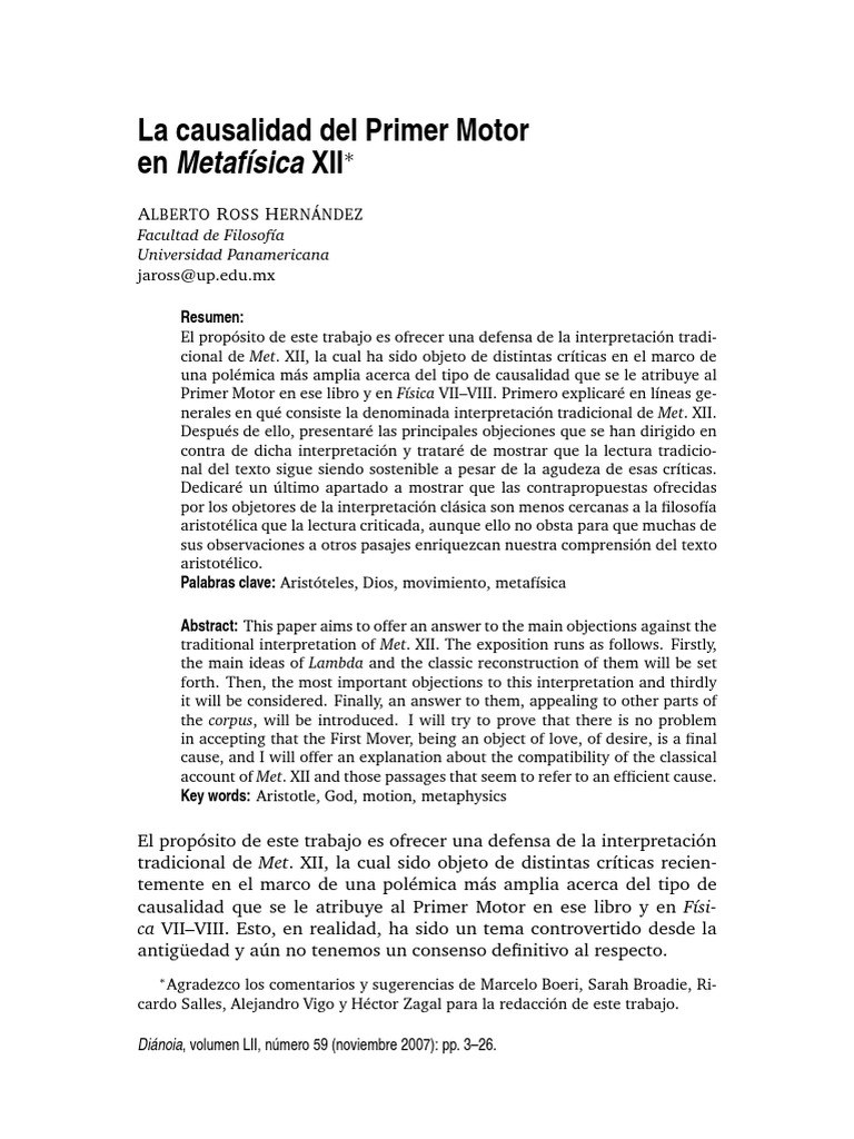 La Causalidad Del Primer Motor Inmóvil | PDF | Aristóteles | Movimiento ...