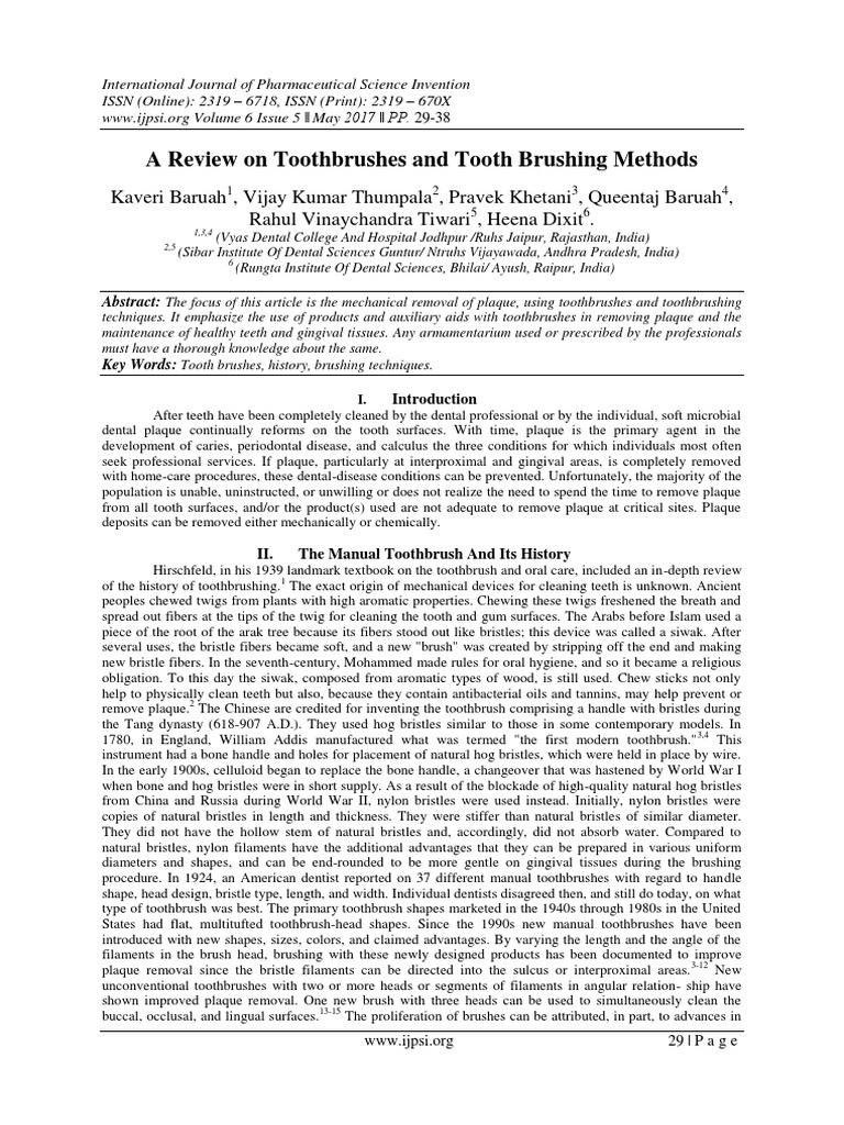 A Review On Toothbrushes and Tooth Brushing Methods | PDF | Toothbrush ...
