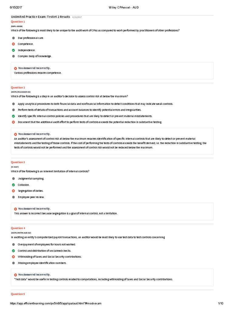 Wiley CPAexcel - AUD - Unlimited Practice Exam Testlet 2 | PDF ...