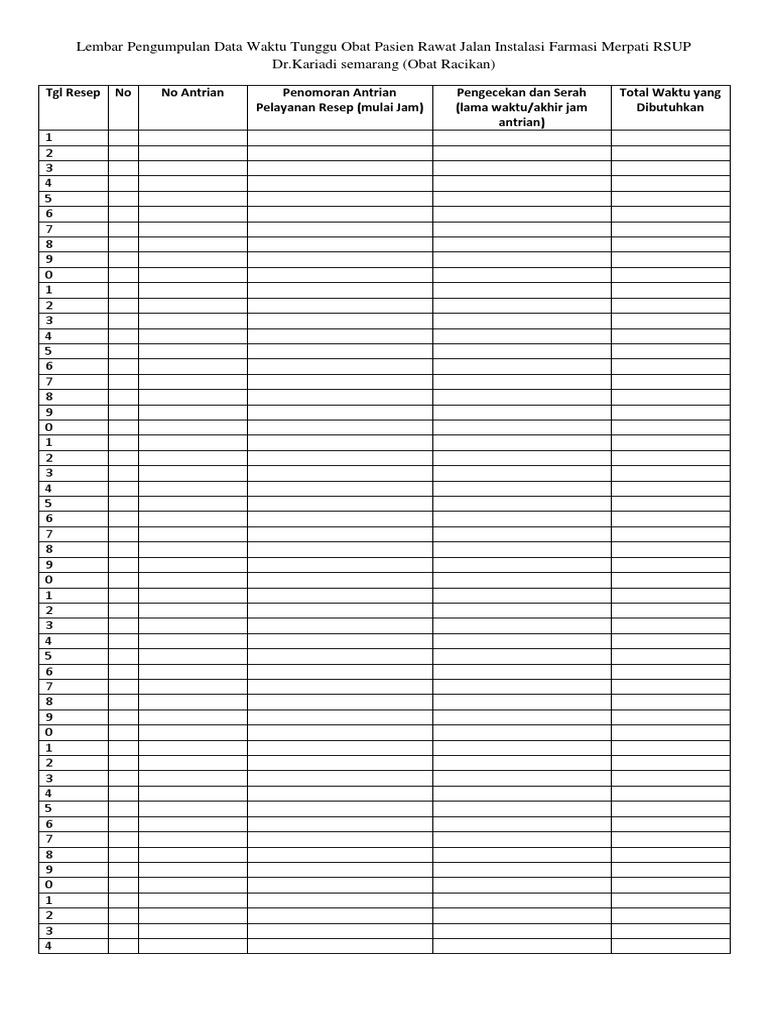 Lembar Pengumpulan Data Waktu Tunggu Obat Pasien Rawat Jalan Instalasi ...