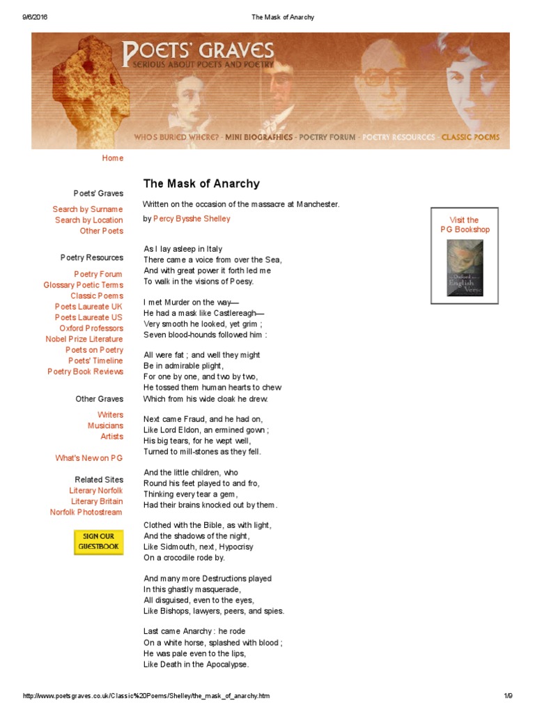 The Mask of Anarchy by Shelley PDF | PDF | Poetry