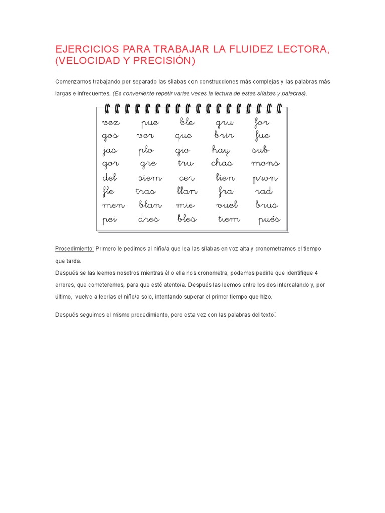 Ejercicios para Trabajar La Fluidez Lectora | PDF | Dislexia | Palabra
