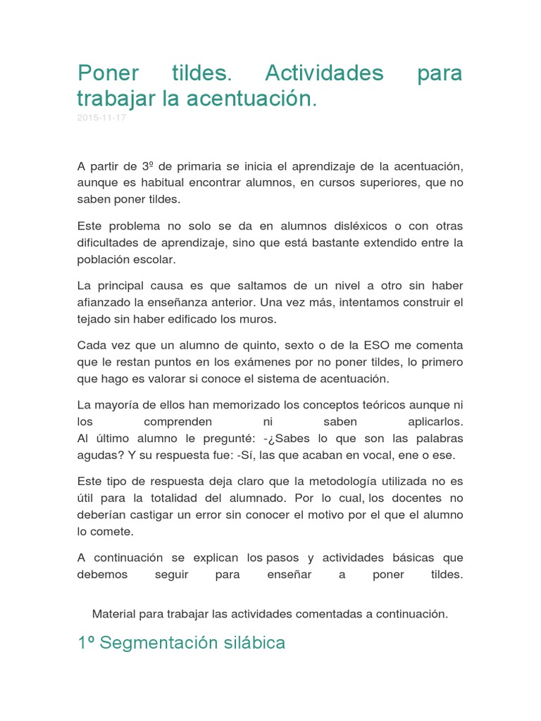 Poner Tildes | Palabra | Ortografía | Prueba gratuita de 30 días | Scribd