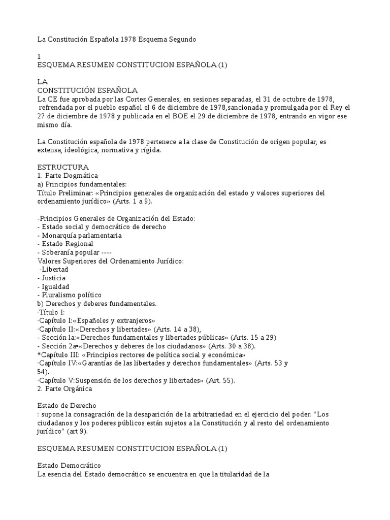 Esquema de La Constitución Española 129 | PDF | Derecho Constitucional ...