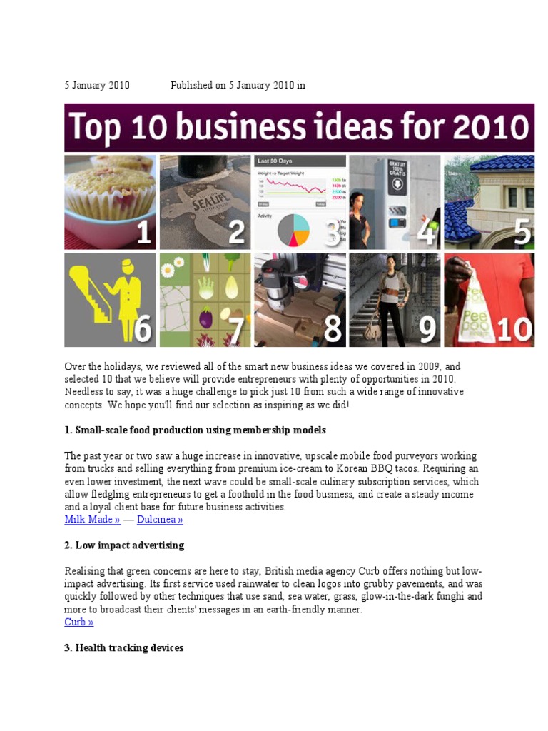 Top Ten Business Idea For 2010 | PDF | Roof | Retail