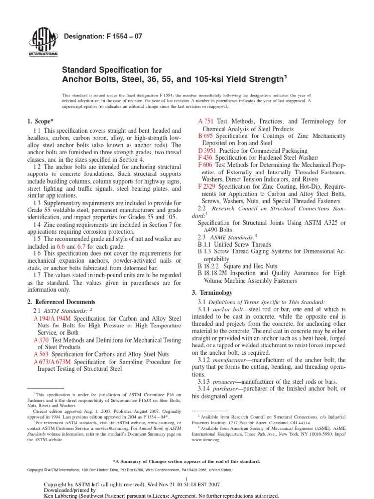 Astm f1554 Grade 36 | PDF | Screw | Industrial Processes