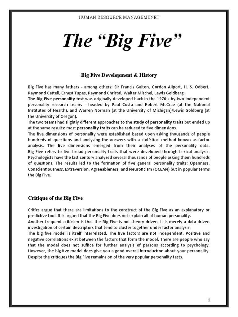 The "Big Five" | PDF | Applied Psychology | Clinical Psychology