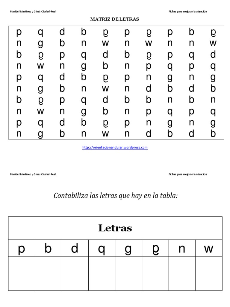 Coleccion de 100 Matrices de Letras para Trabajar La Dislexia | PDF ...