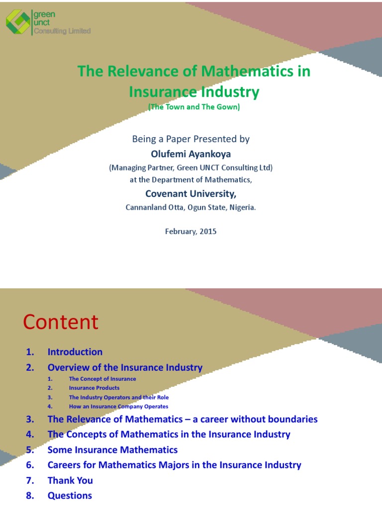 The Relevance of Mathematics in Insurance Industry PDF | PDF ...