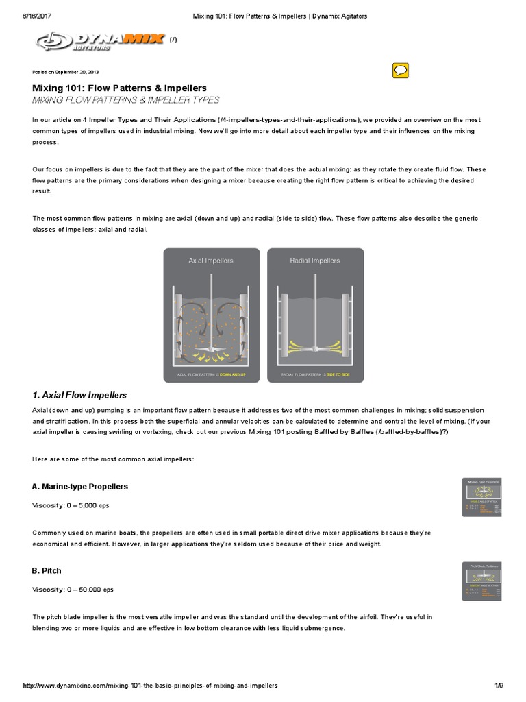 Mixing 101 - Flow Patterns & Impellers - Dynamix Agitators | PDF ...