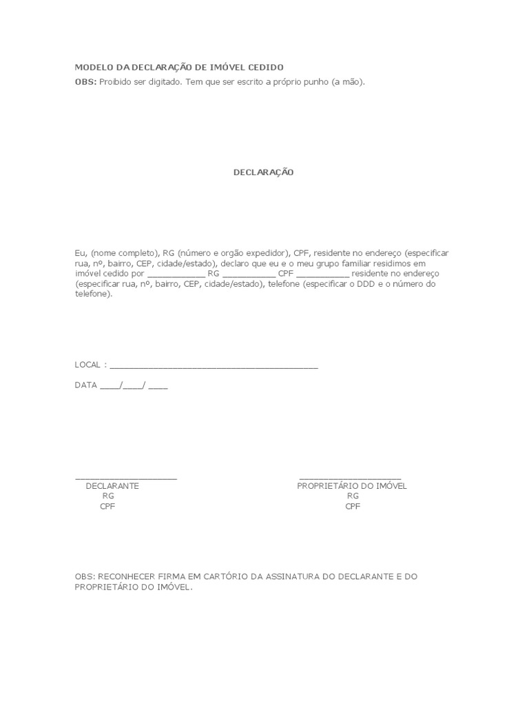 Modelo de Cedencia de Imovel | PDF | Business