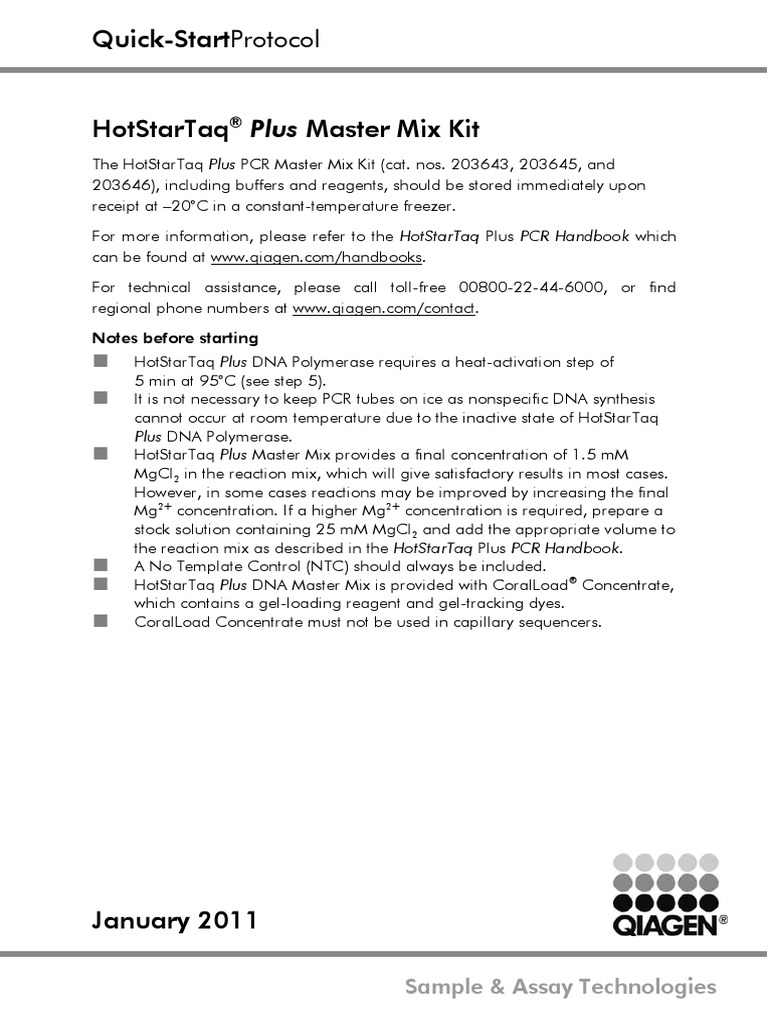 HotStarTaq Plus PCR Master Mix Kit en | PDF | Polymerase Chain Reaction ...