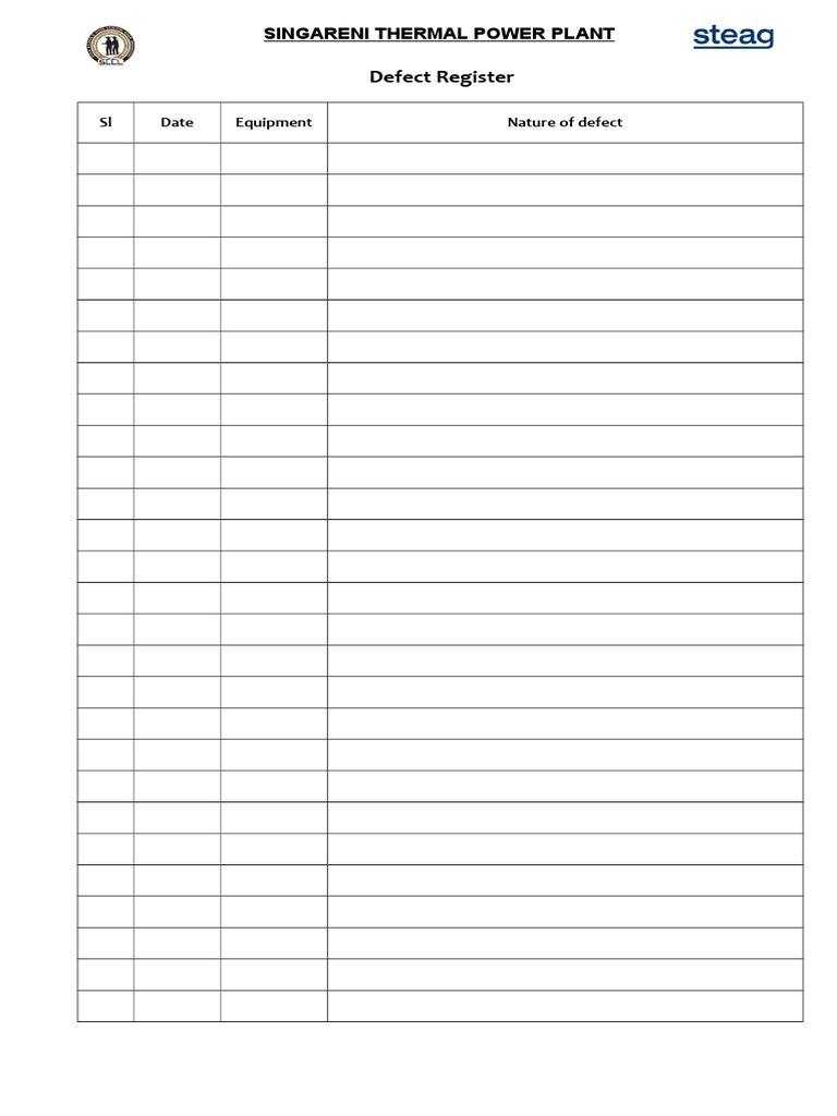 Defect Register: Singareni Thermal Power Plant | PDF