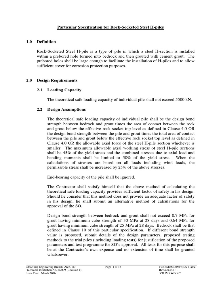 Rock-Socketed Steel H-Pile Specifications | PDF | Deep Foundation ...