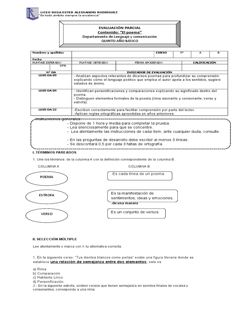 Prueba de Lenguaje Poesia | PDF | Rima | Poesía