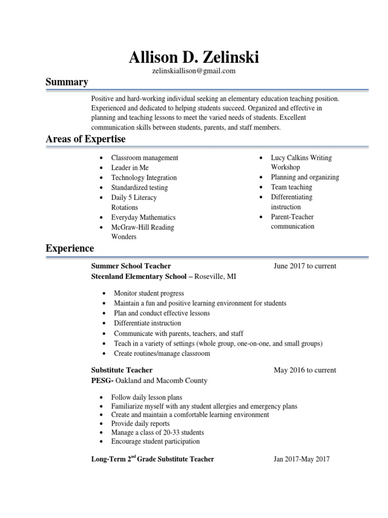 Allison Zelinski Weebly Resume | PDF | Teachers | Differentiated ...