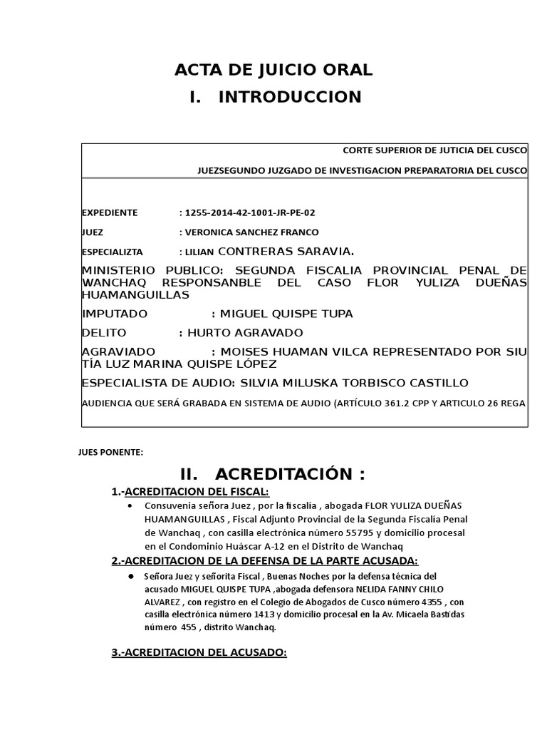 Acta de Juicio Oral | Castigos | Derecho penal